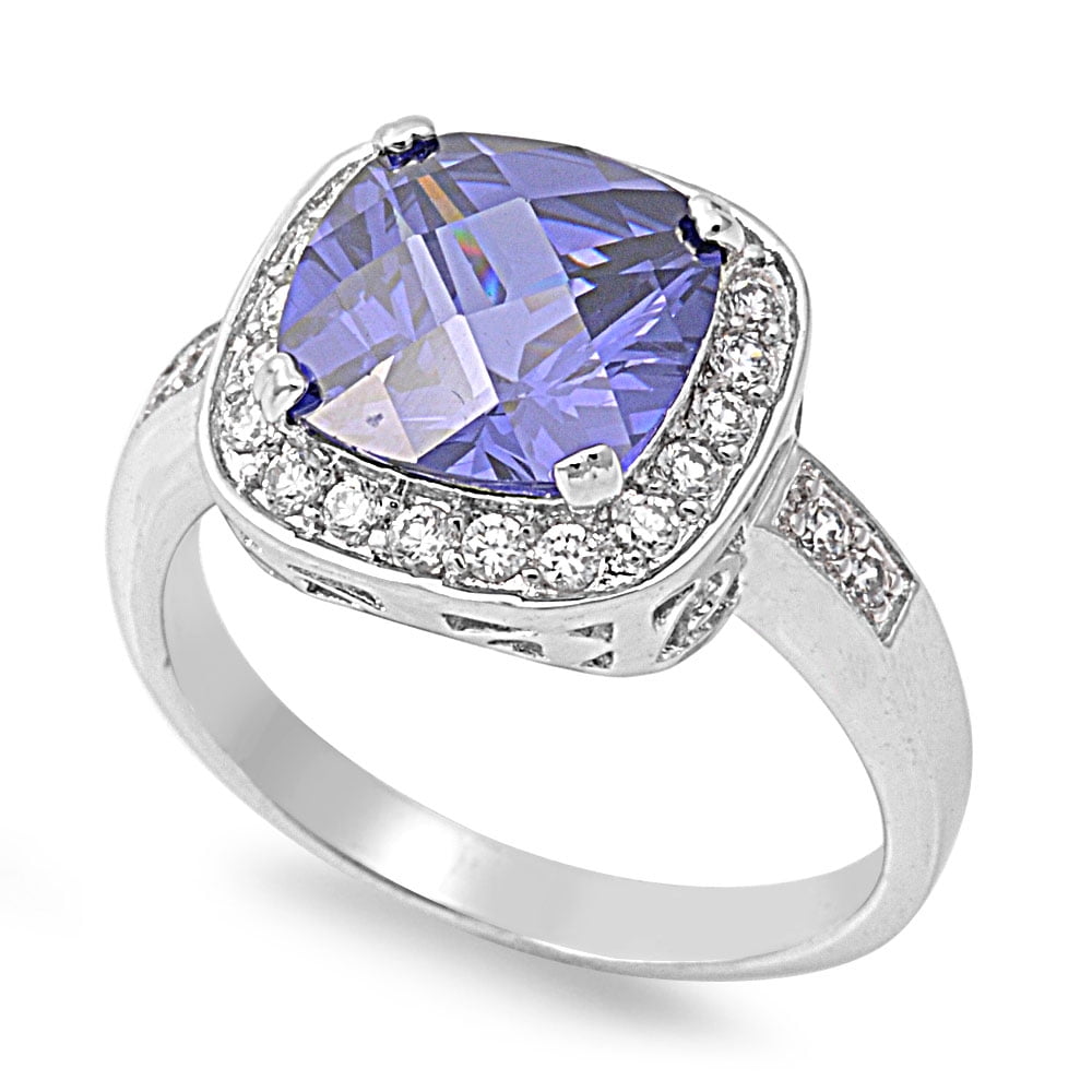 Embraced Square Simulated Tanzanite Cubic Zirconia Ring Sterling Silver 925 - Walmart.com