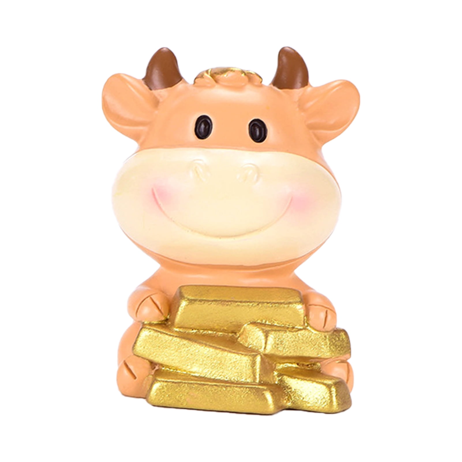 Farfi Cute Gold Ox Ornament Resin DIY Animal Figurines Car Desktop ...