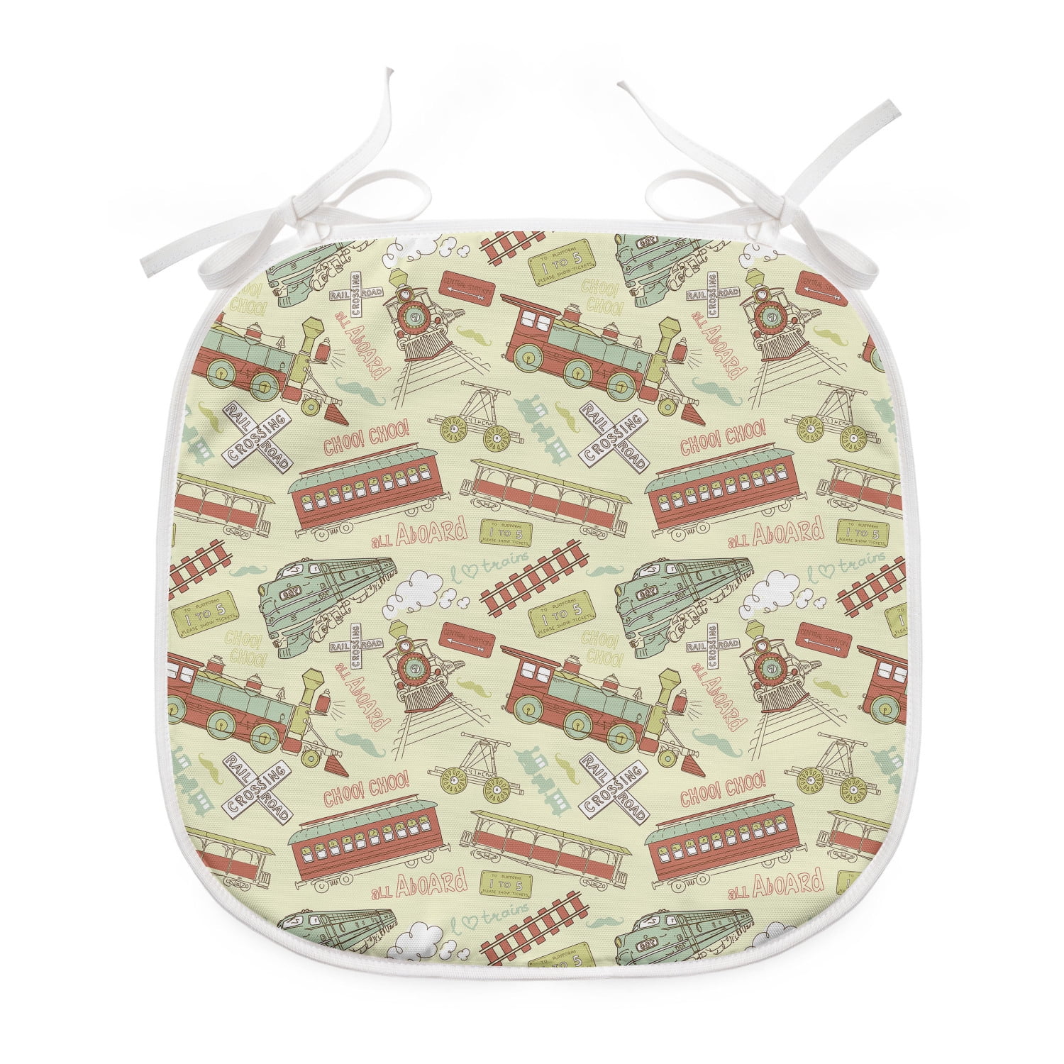 Train Dining Chair Pad, Vintage Doodle Composition About Trains Choo ...