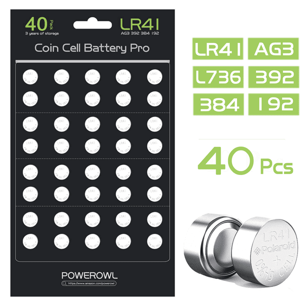 Powerowl 40-Pack LR41 AG3 392 384 192 Batteries 1.5V Button Cell Battery - Walmart.com