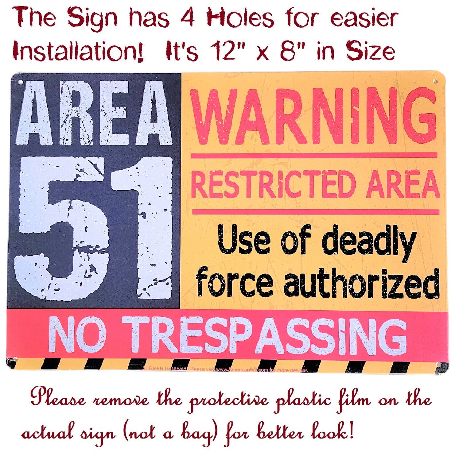 8" x 12" Metal Tin Sign (Area 51 - Warning Restricted Area) No ...