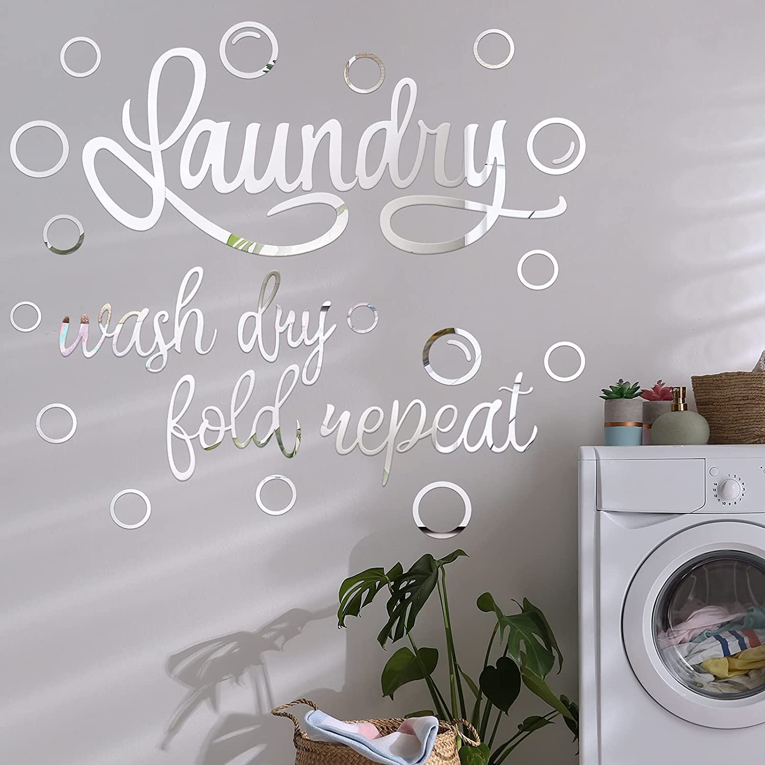 Acrylic Laundry Room Wall Decals Including 40 Pieces Saying Wash Dry ...