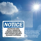 (2 Pack) Restricted Area No Cell Phones Or Cameras OSHA Notice Sign ...