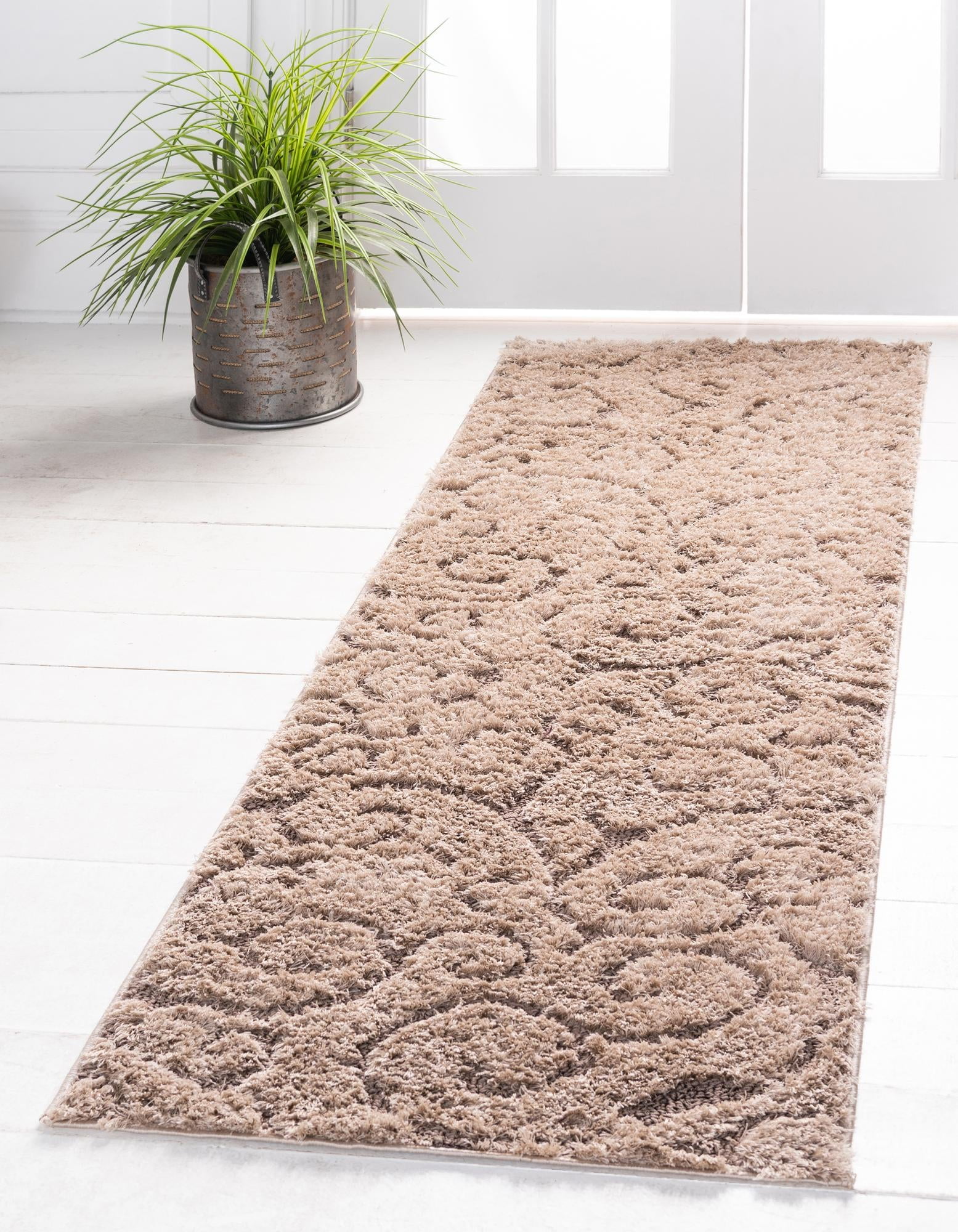 Rugs.com Botanical Shag Collection Rug – 10 Ft Runner Light Brown Shag ...