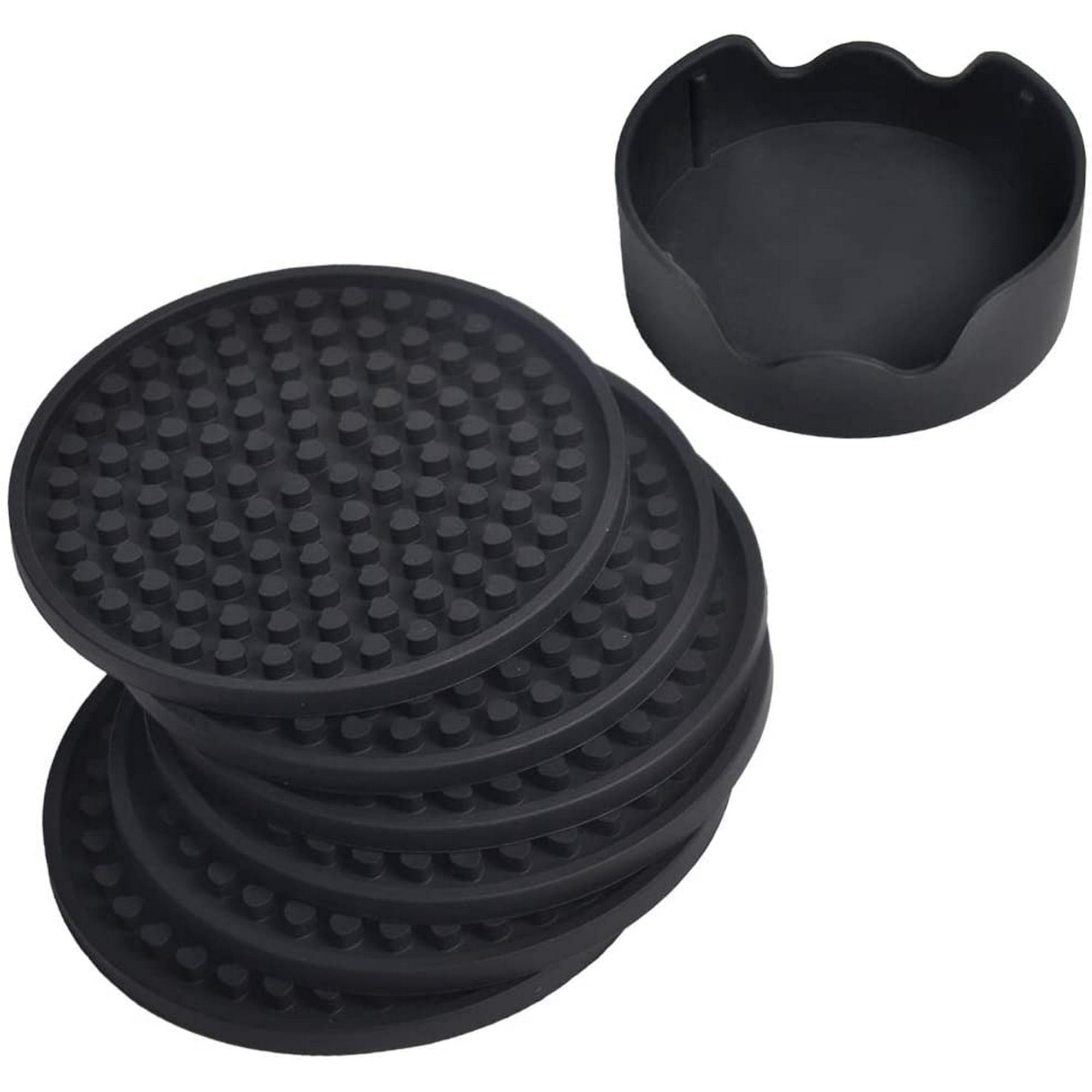 Bqhagfte Coasters For Drinks Absorbent With Holder Silicone Drink Coasters Set Of 6 Heat Resistant Waterproof Large Coffee Table Rubber Coaster For