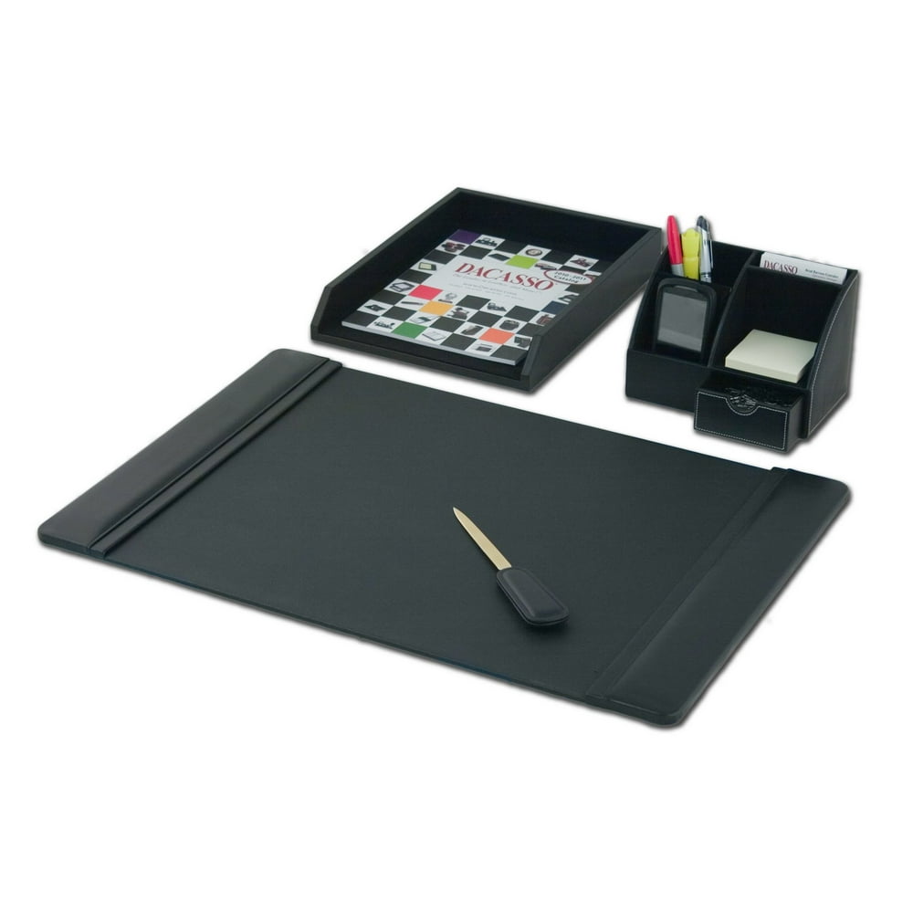 Black Leather 4-Piece Desktop Organizer Desk Set - Walmart.com ...