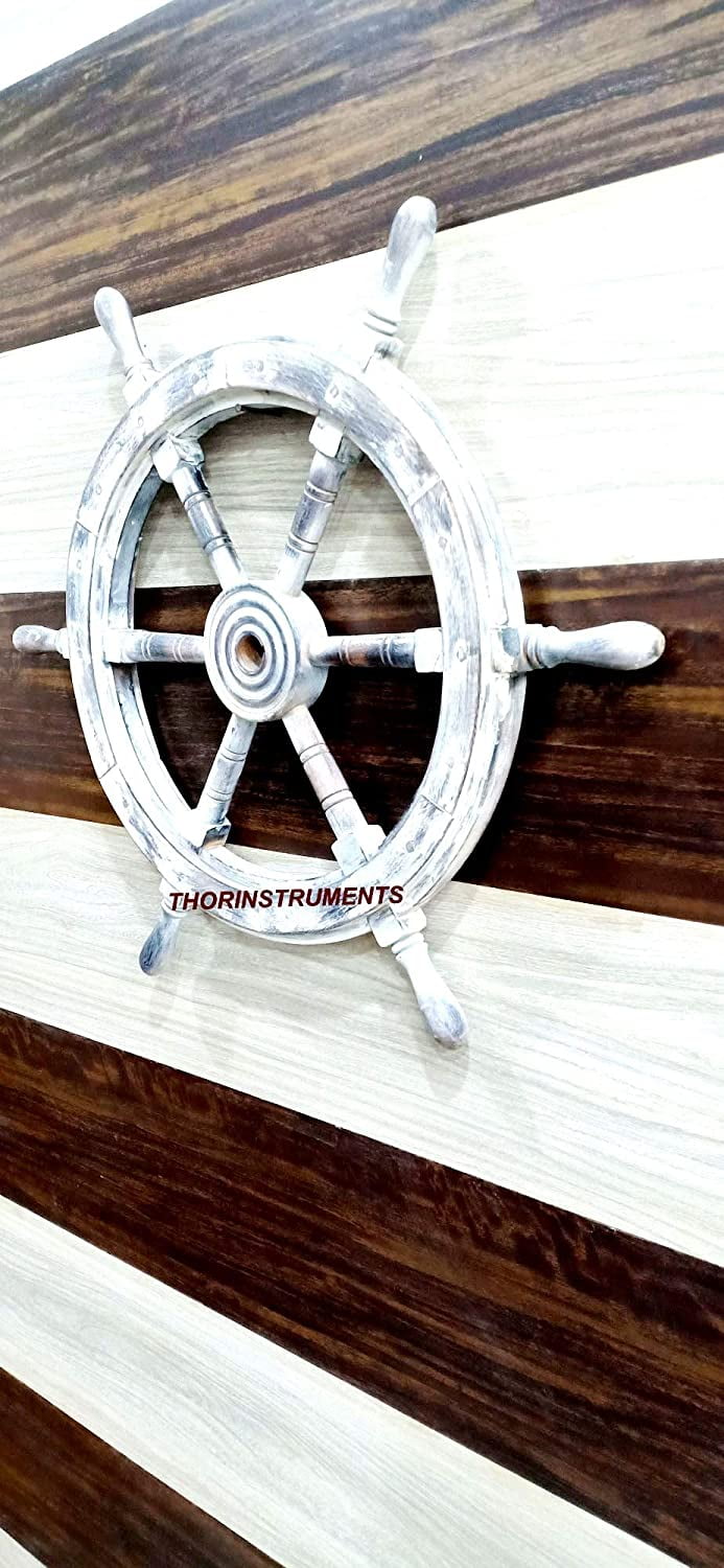 Nautical Handcrafted Beautiful White Wooden Ship Wheel Wall Decor 24 ...