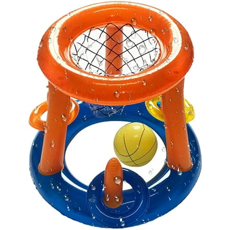 Inflatable Pool Basketball Hoop, Pool Basketball Toy with Throwing Ring ...