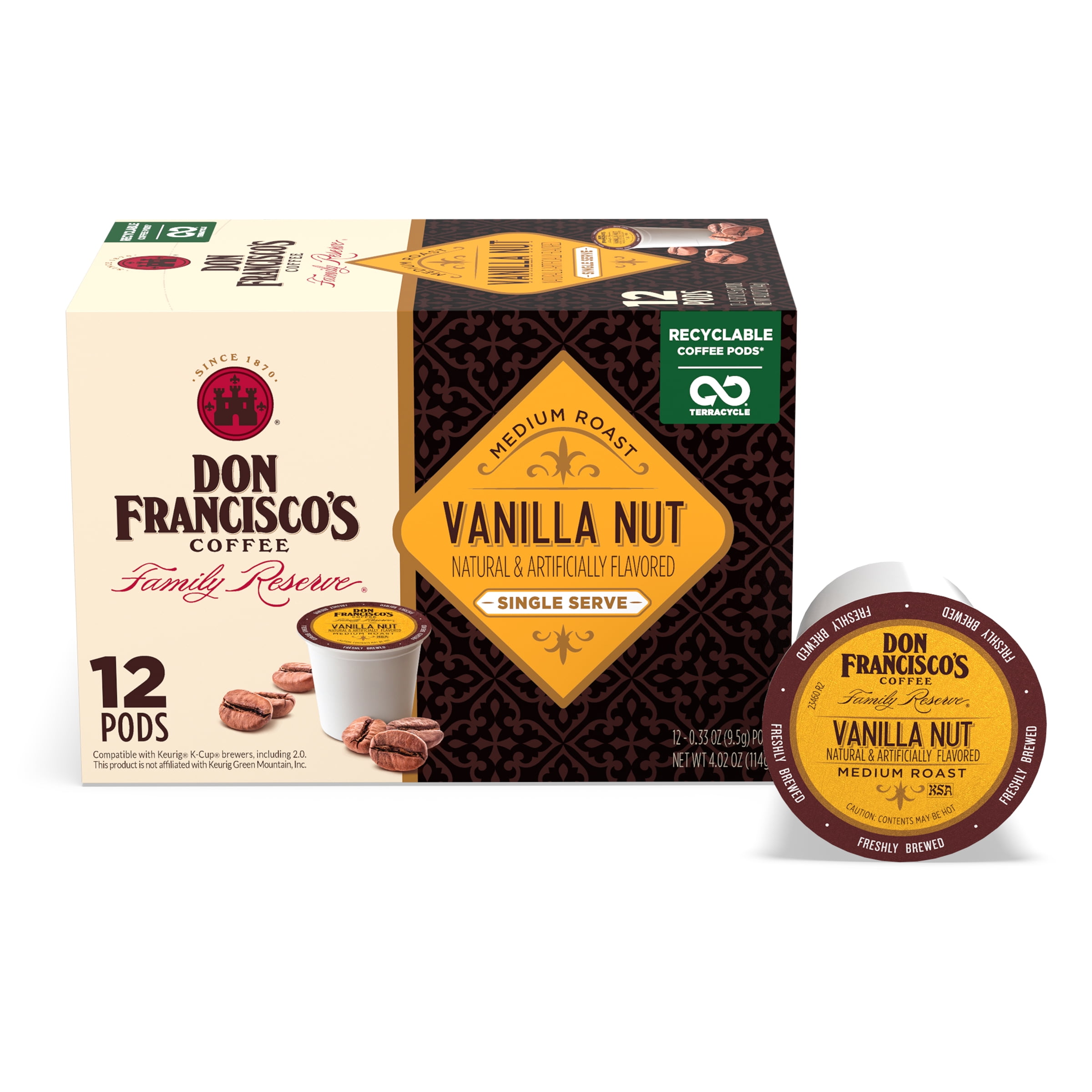 Don Francisco's Vanilla Nut Flavored, Recyclable Coffee Pods, Medium ...