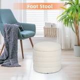 CURUK 19" Round Storage Ottoman, White Teddy Velvet Upholstered Foot ...