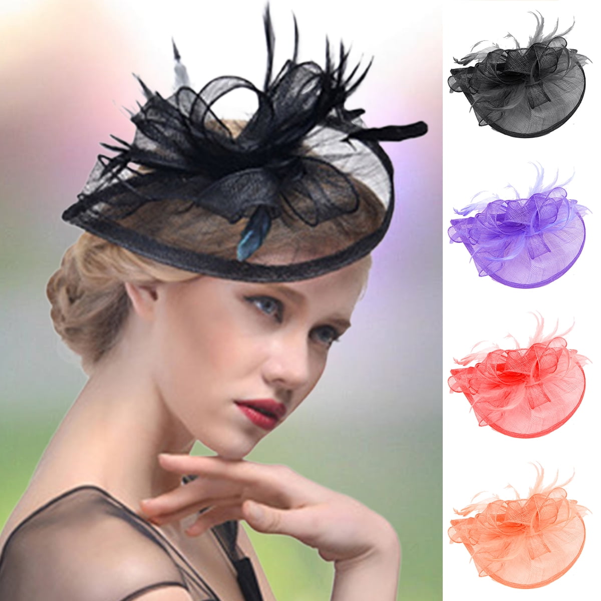 Travelwant Fascinators Hat Flower Mesh Ribbons Feathers on a Headband ...
