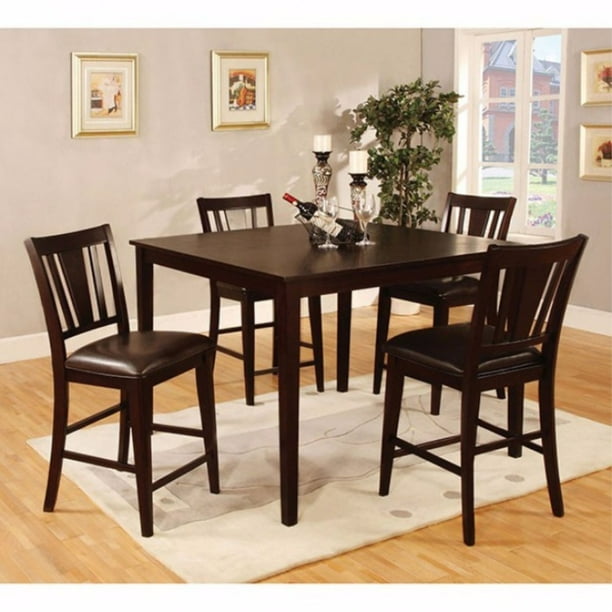 Wooden 5 Piece Square Top Counter Height Table Set, Dark Brown ...
