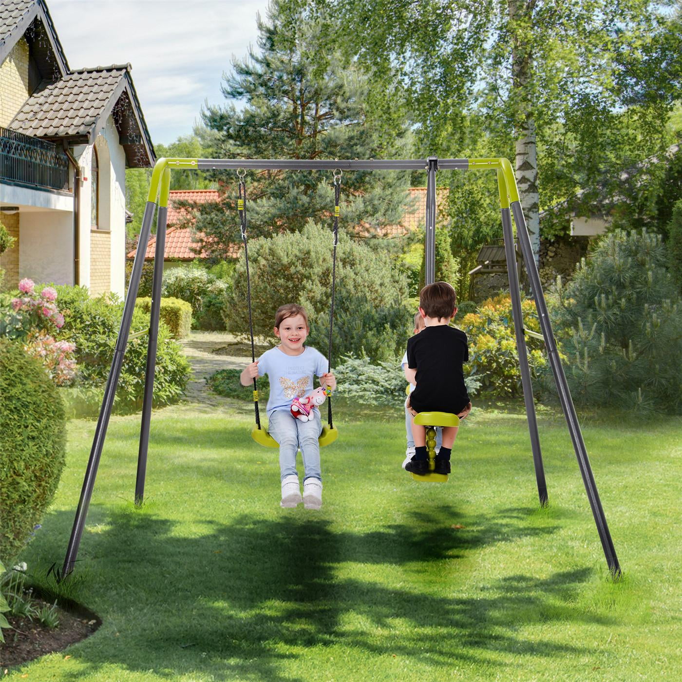 2 in 1 Metal Swing Set for Backyard,Heavy Duty A-Swing Frame with ...
