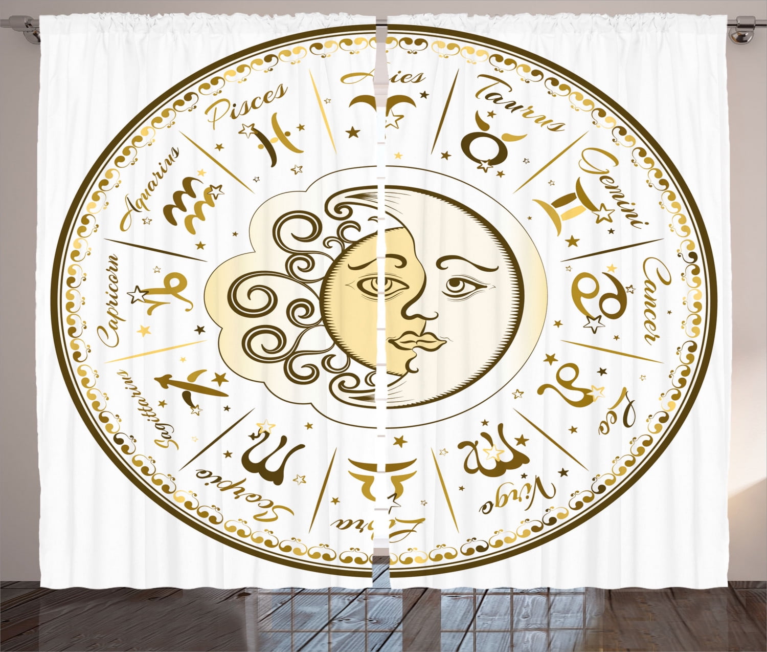 Zodiac Decor Curtains 2 Panels Set, Circular Zodiac Chart Apparent ...