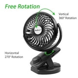Sky Genius Battery Operated Mini Fan 4400 mAh Clip On Desk Fan, Black ...