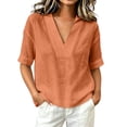 QUNYINEY Casual Tshirts for Women Cotton Linen Short Sleeve Summer Tops ...