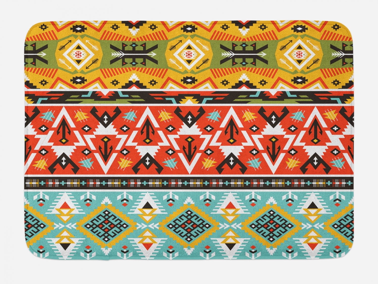 Tribal Bath Mat, Love and Adventure Abstract Mountains Pattern with ...