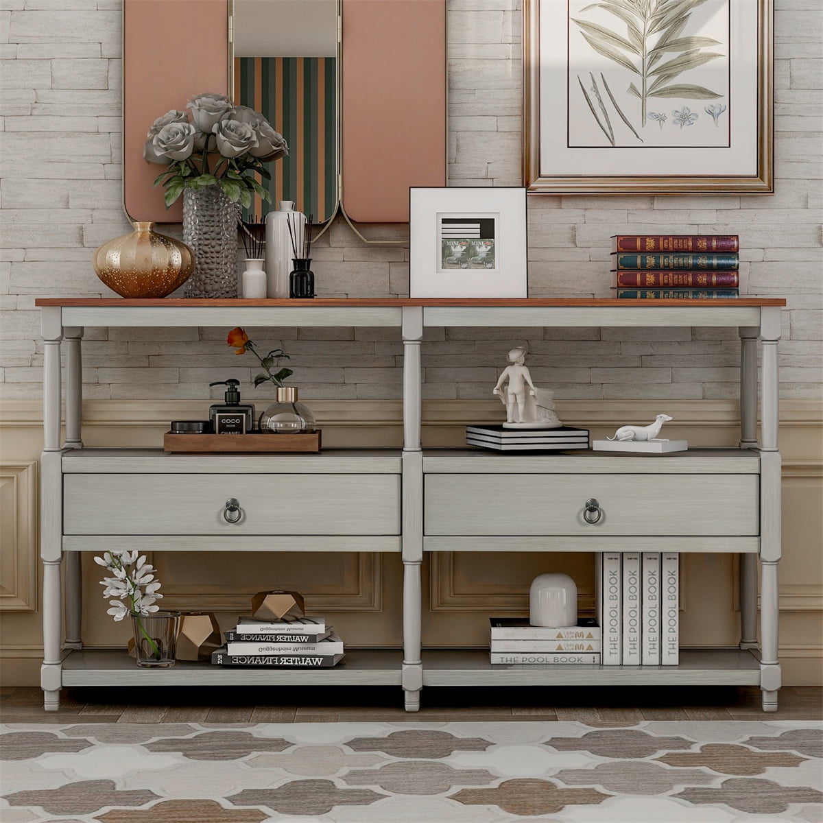 Rustic Console Table Entryway Console Table Sofa Table with 3-Tier Open ...