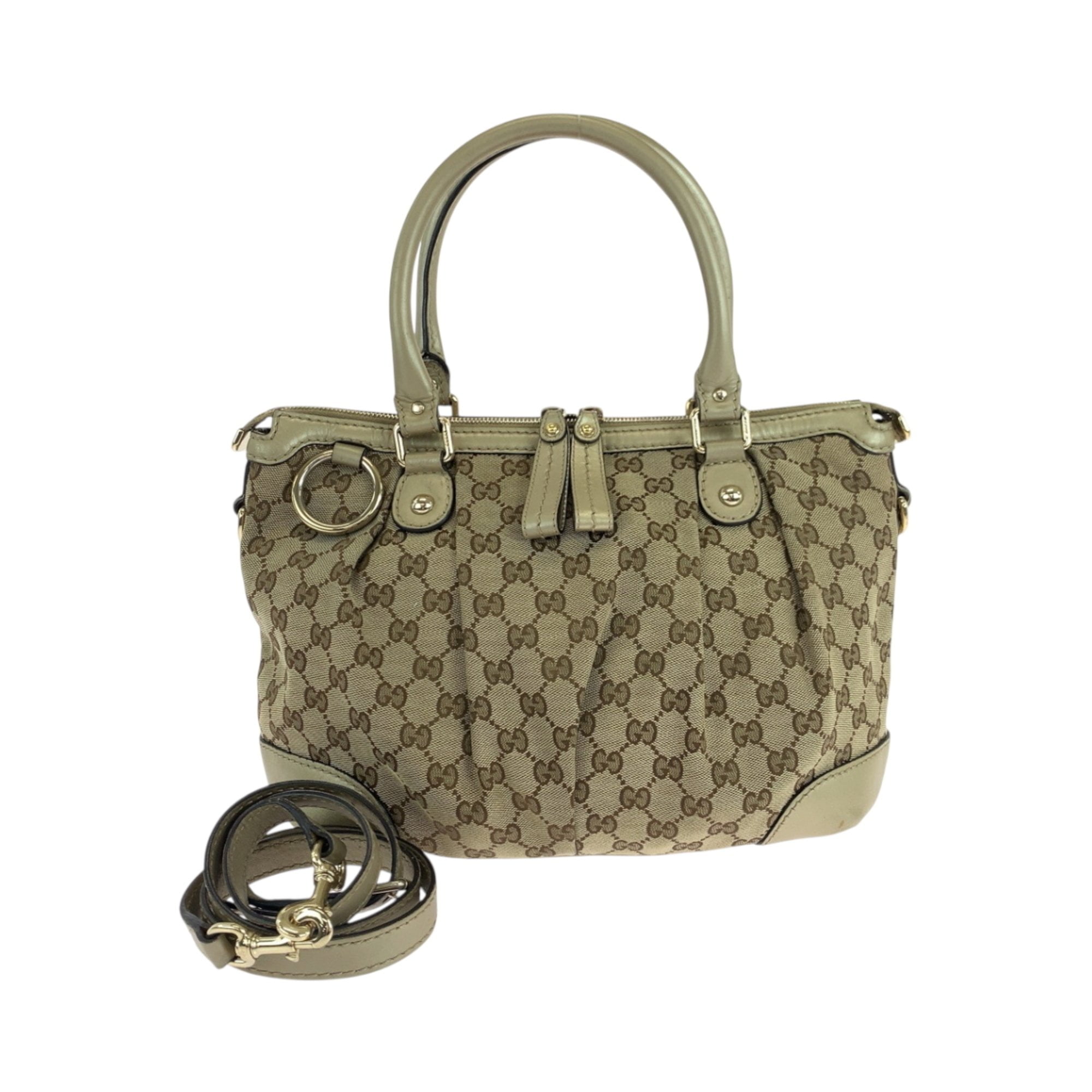Pre-Owned GUCCI Gucci Beige Gold Hardware GG Canvas 247902 Shoulder Bag ...