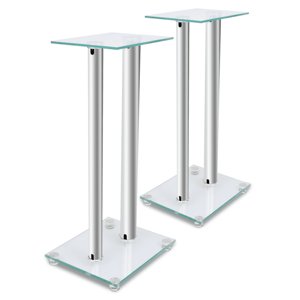 2 Pcs Glass Speaker Stand Each With 2 Silver Pillars