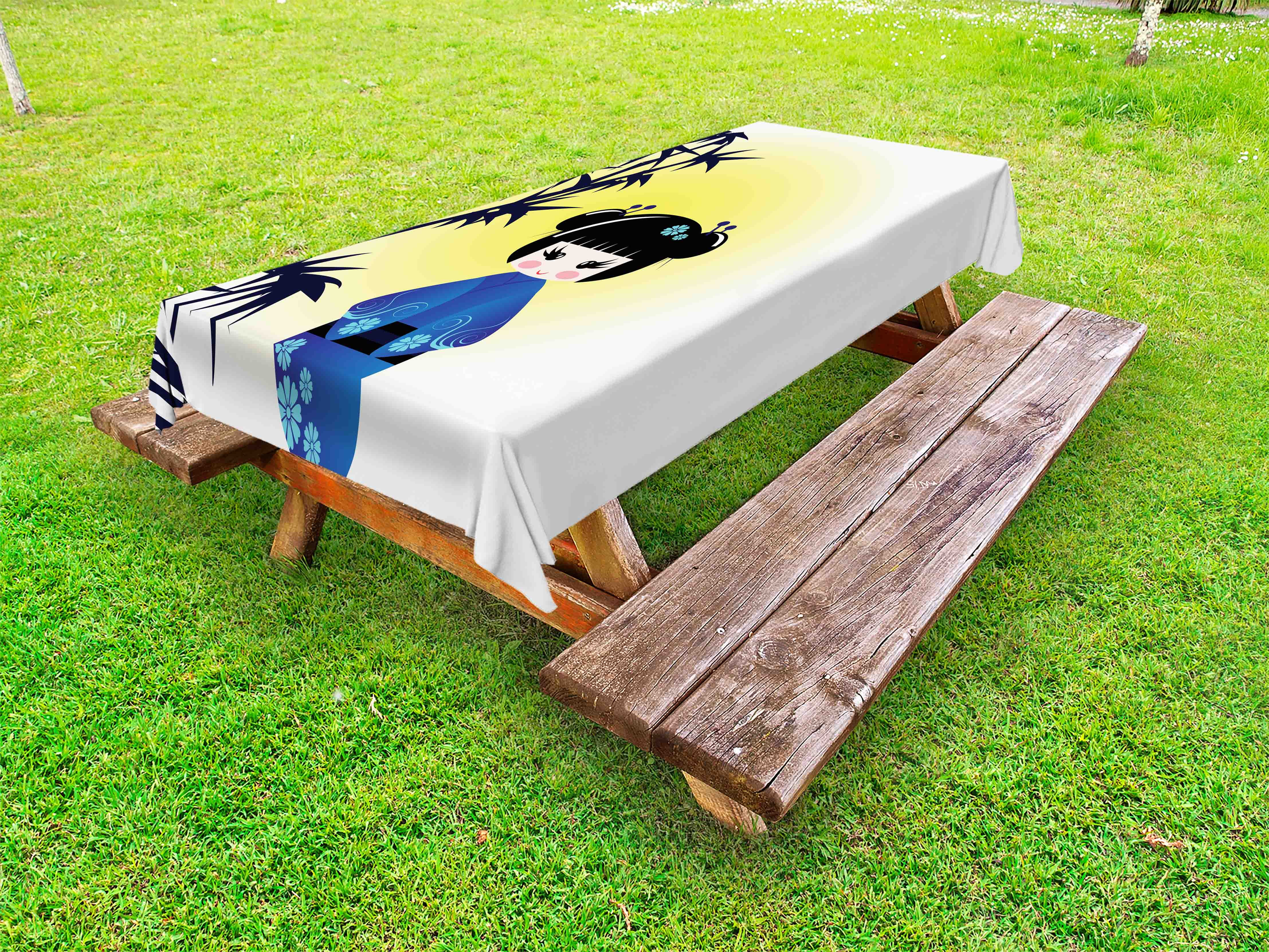 Anime Outdoor Tablecloth, Illustration of a Kokeshi Doll and Bamboo ...