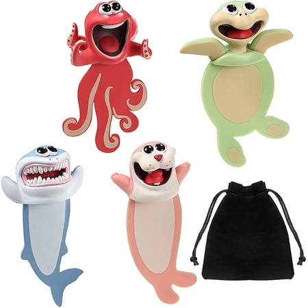 4 Pieces Ouch Bookmarks for Kids 3D Wacky Bookmark Animal Cartoon Ocean ...
