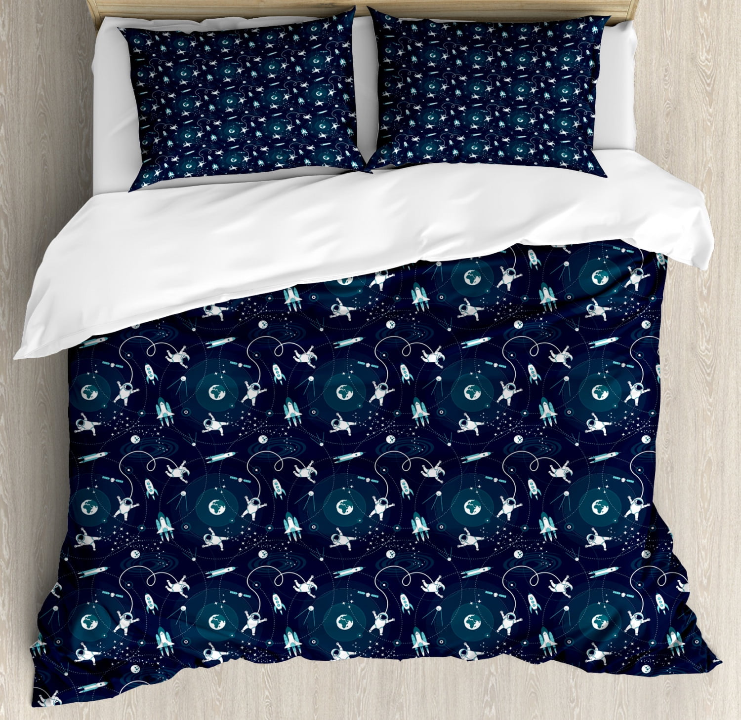 Space Duvet Cover Set, World's Orbit with Spaceships Astronauts ...