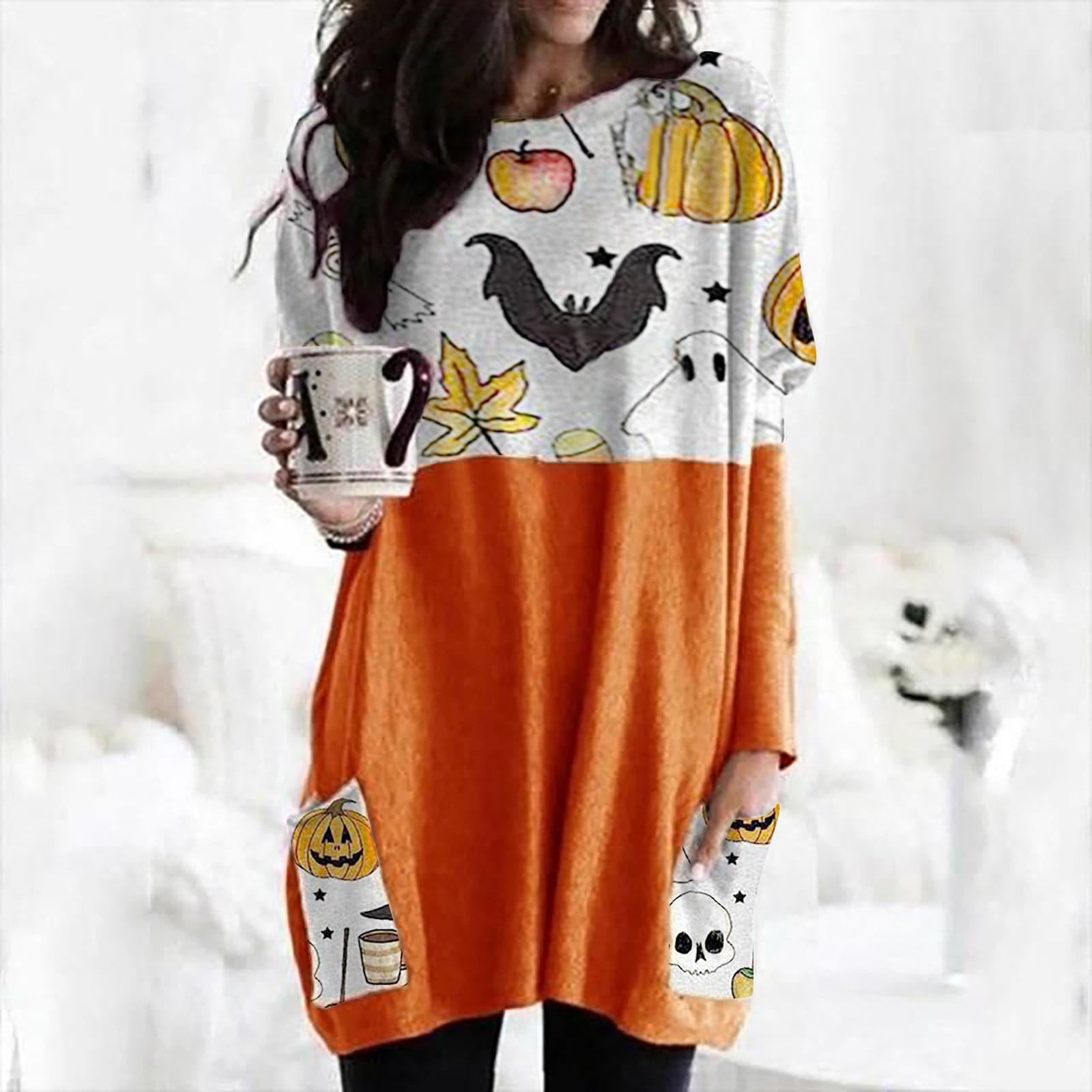Womens Dress Shirts Christmas Long Sleeve Tops Santa Printed Pullover ...