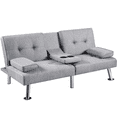 Renwick Fabric Upholstered Convertible Futon Sofa Bed with Cup Holders ...