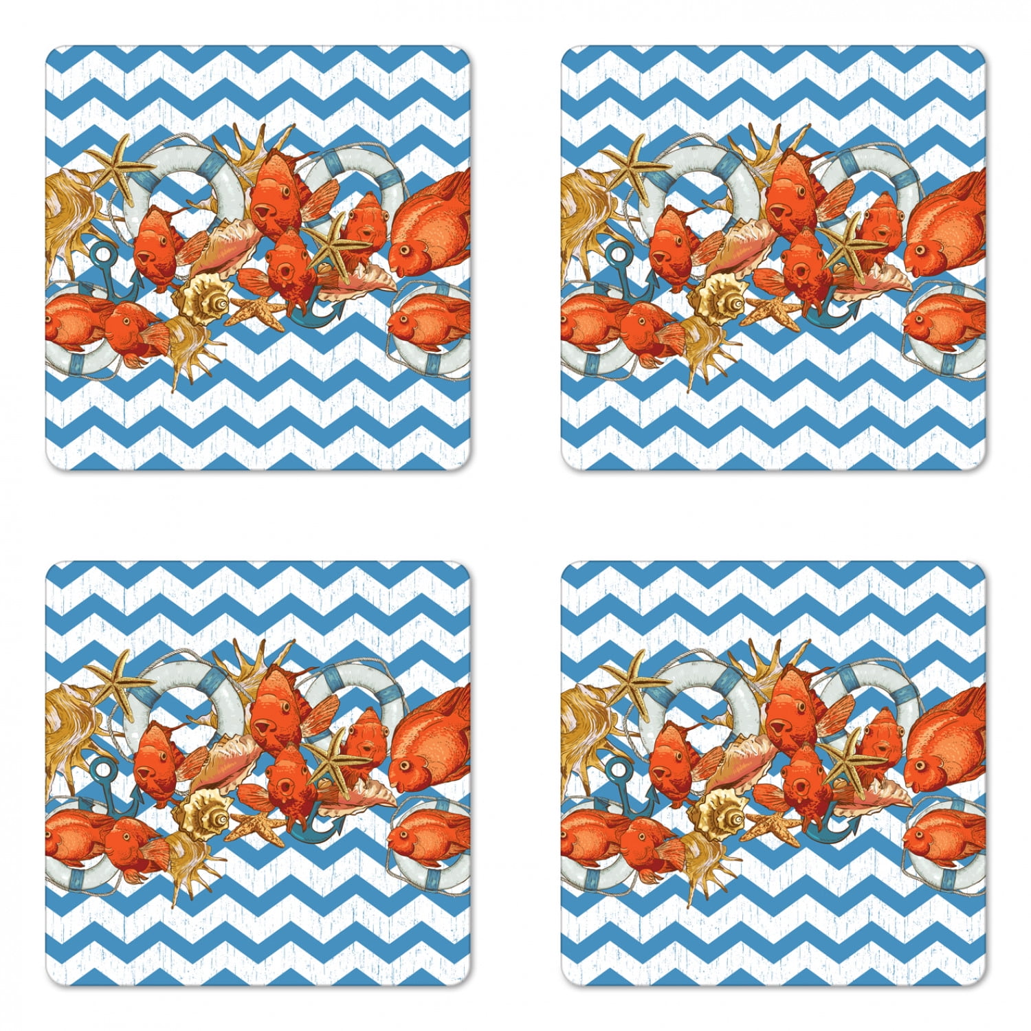 Nautical Coaster Set of 4, Several Marine Ahoy Items on Chevrons Gold ...