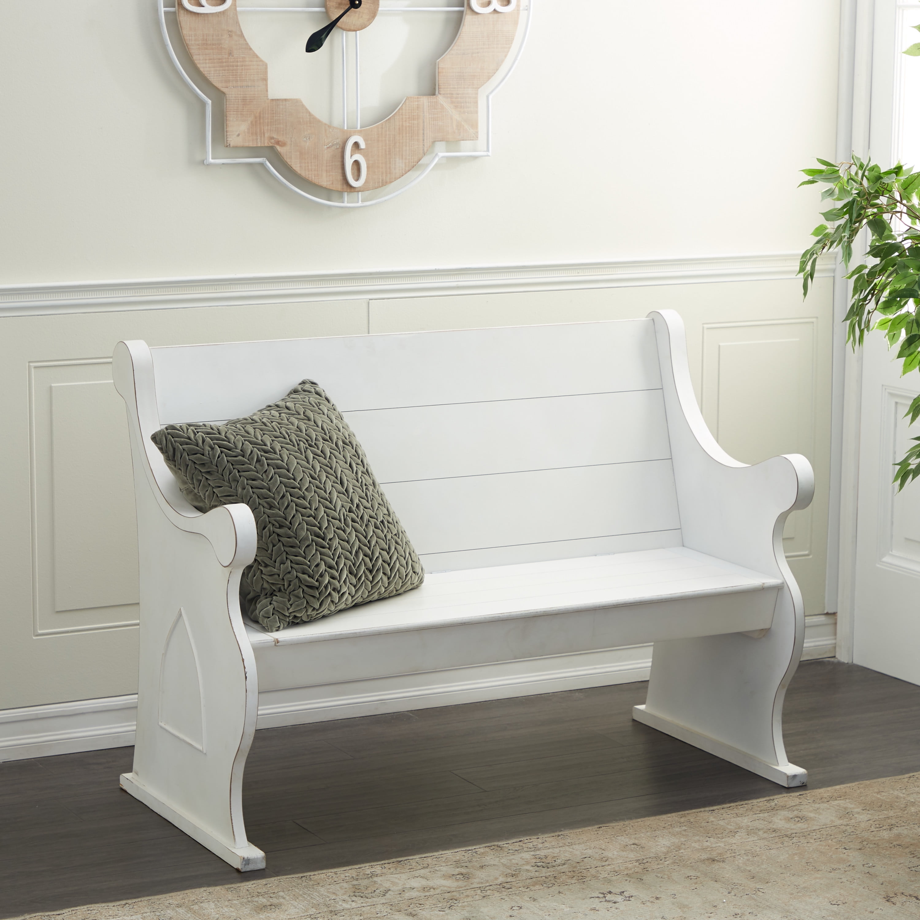 DecMode Wood Storage Bench with Scrolled Armrests, White - Walmart.com