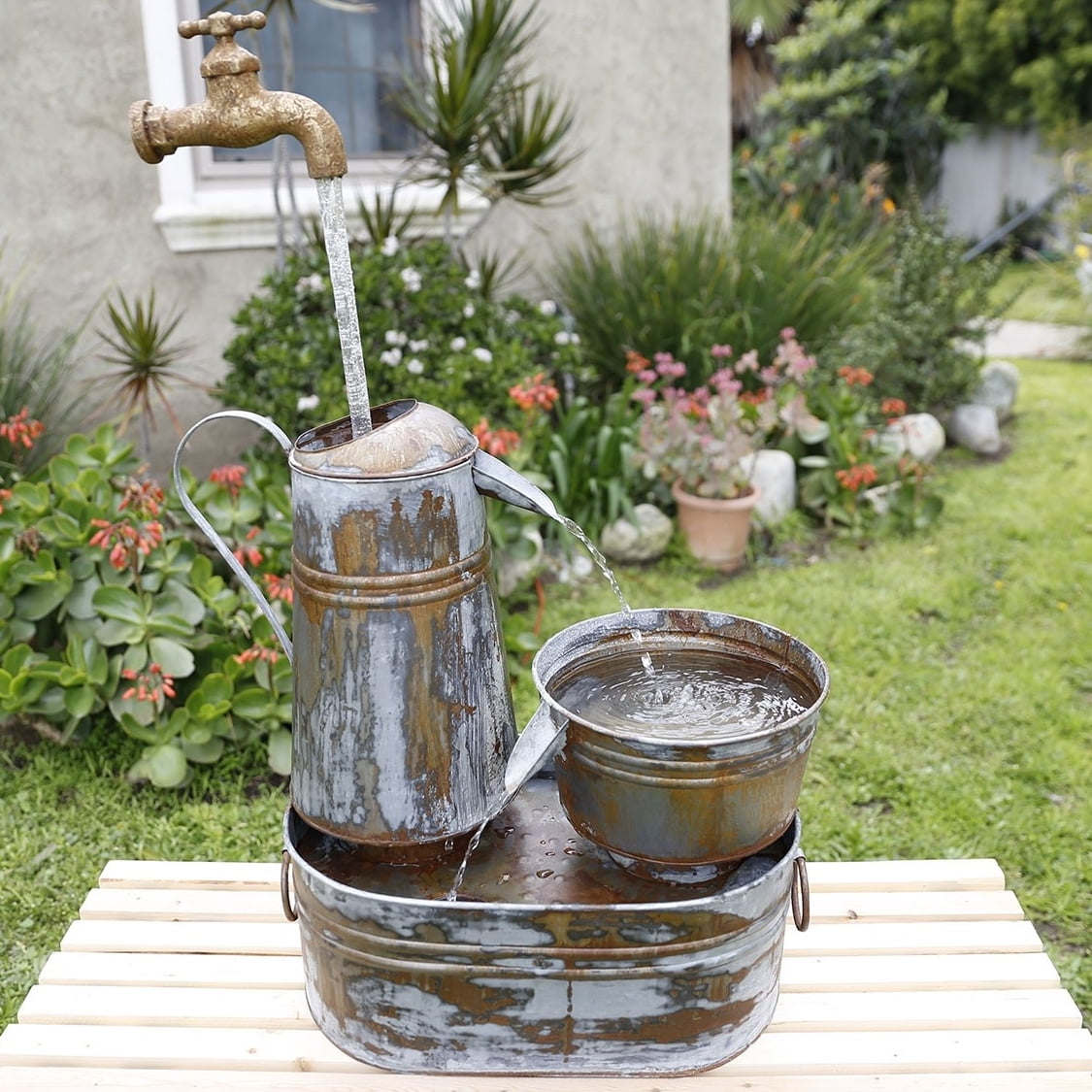 Alpine Corporation 34-Inch Rustic Watering Can Fountain with Invisible ...