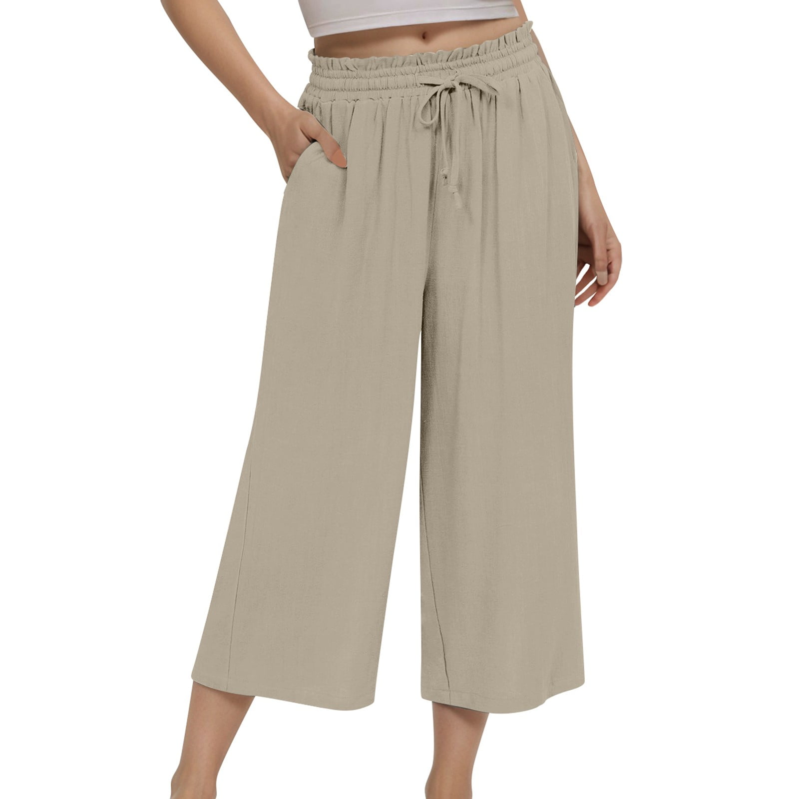 Click here for Xiaowwww Ladies And Linen High Waisted Solid Color... prices