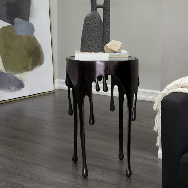 DecMode 16" x 25" Black Aluminum Drip Accent Table with Melting Design ...