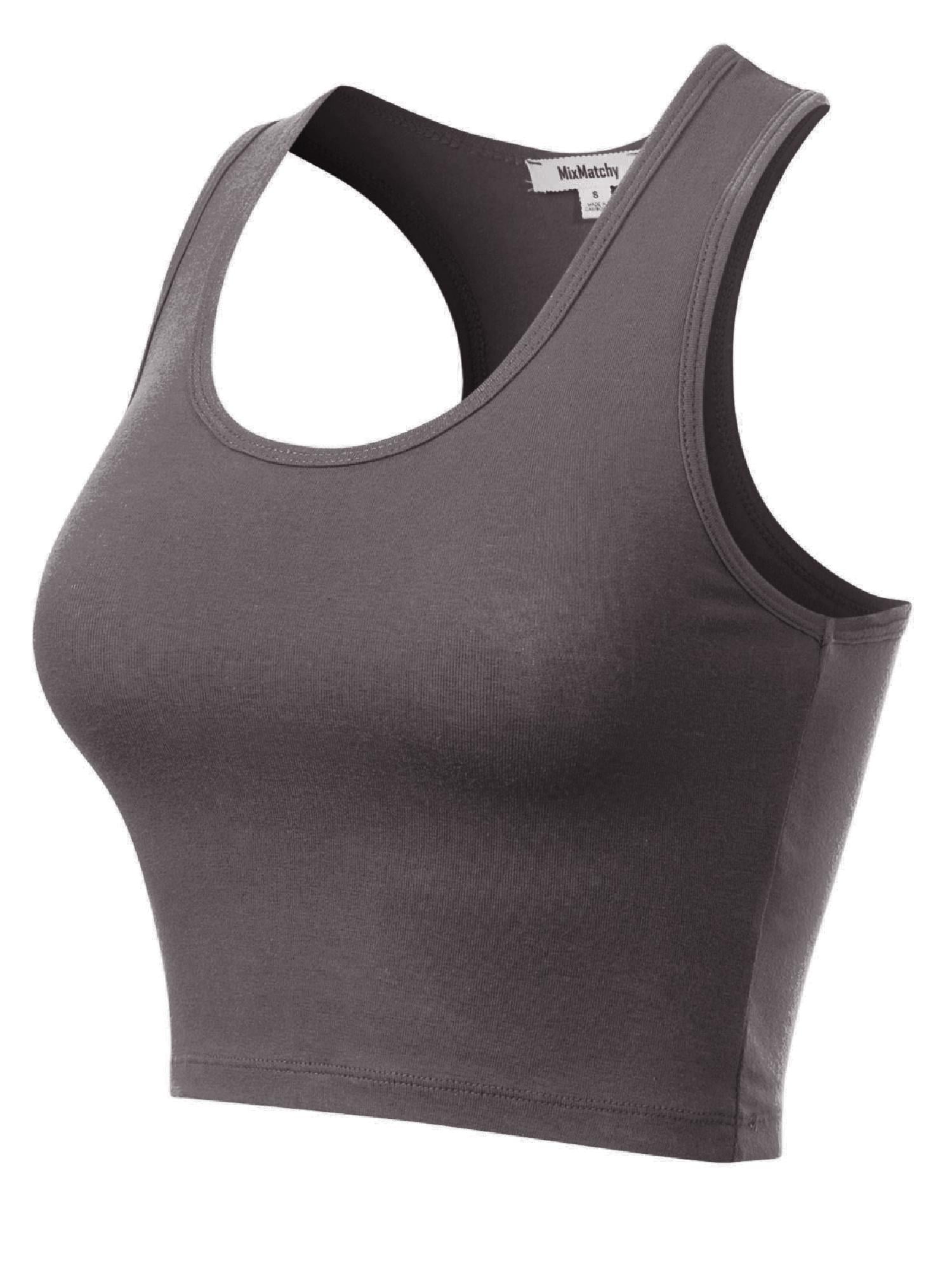 MixMatchy Women's Cotton Basic Sleeveless Racerback Sports Crop Tank ...