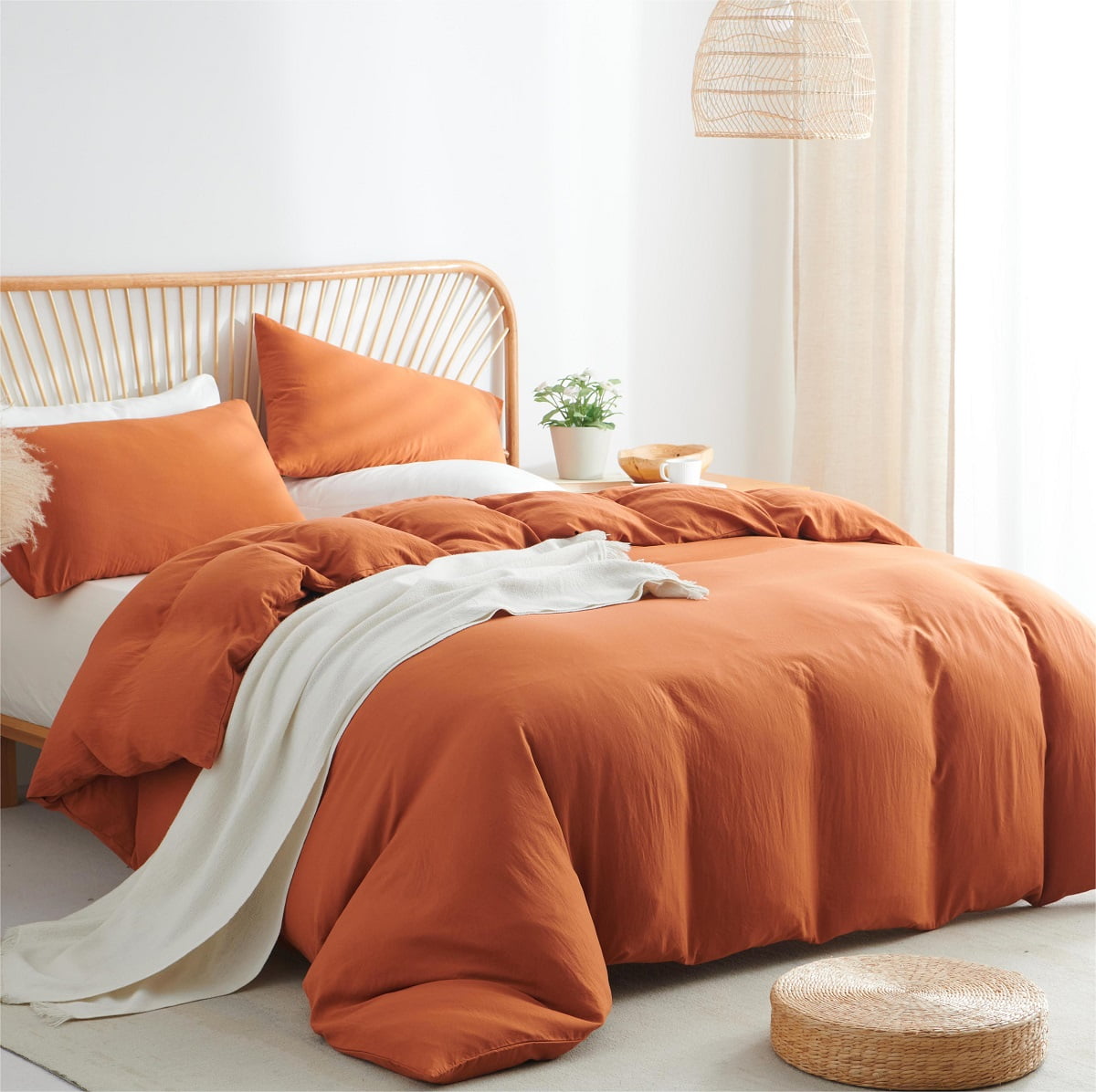Nayoroom 3 Pieces Washed Cotton Ultra Soft Caramel Brown Duvet Cover ...