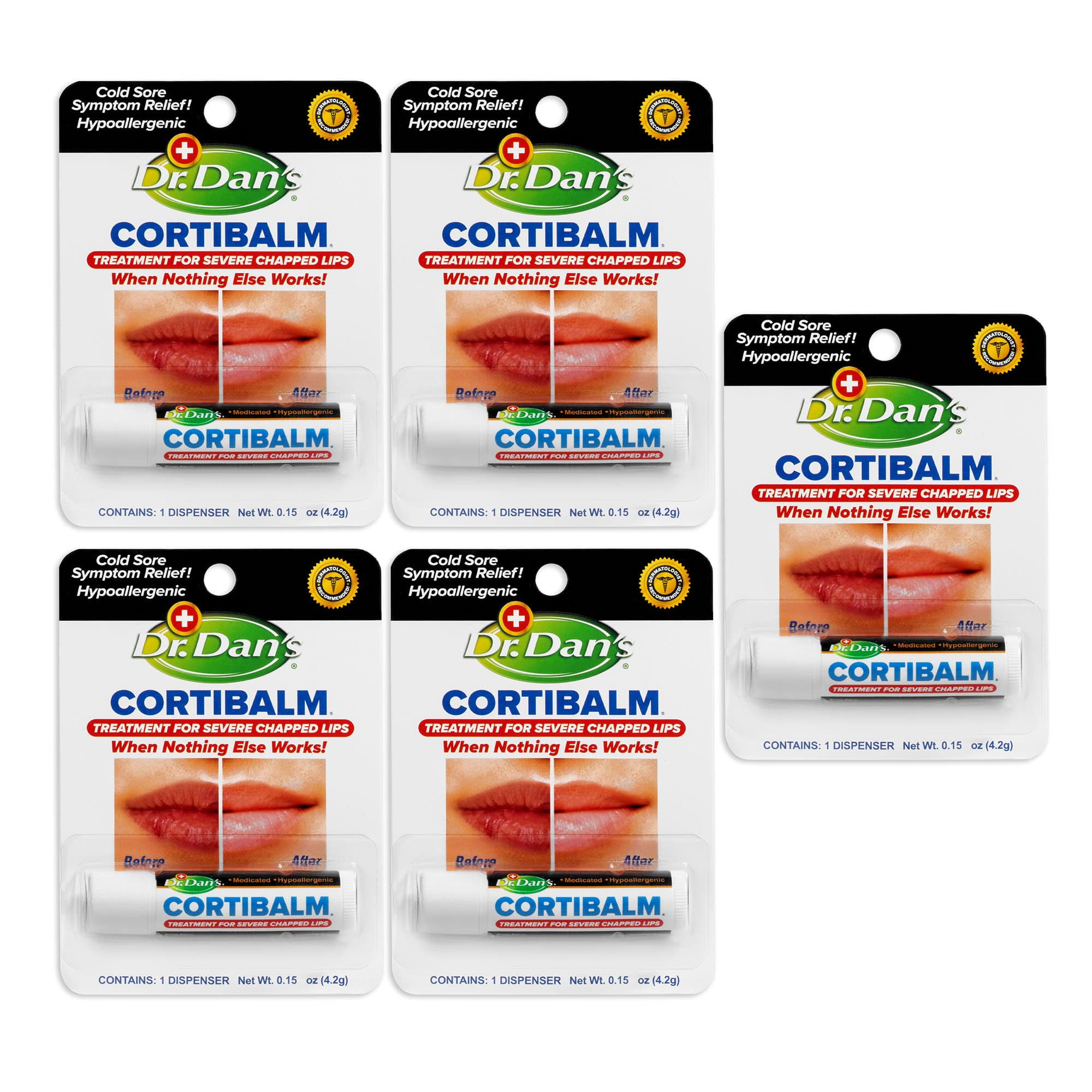 Dr. Dan's Cortibalm - Paquete de 5 - Bálsamo labial reparador para ...
