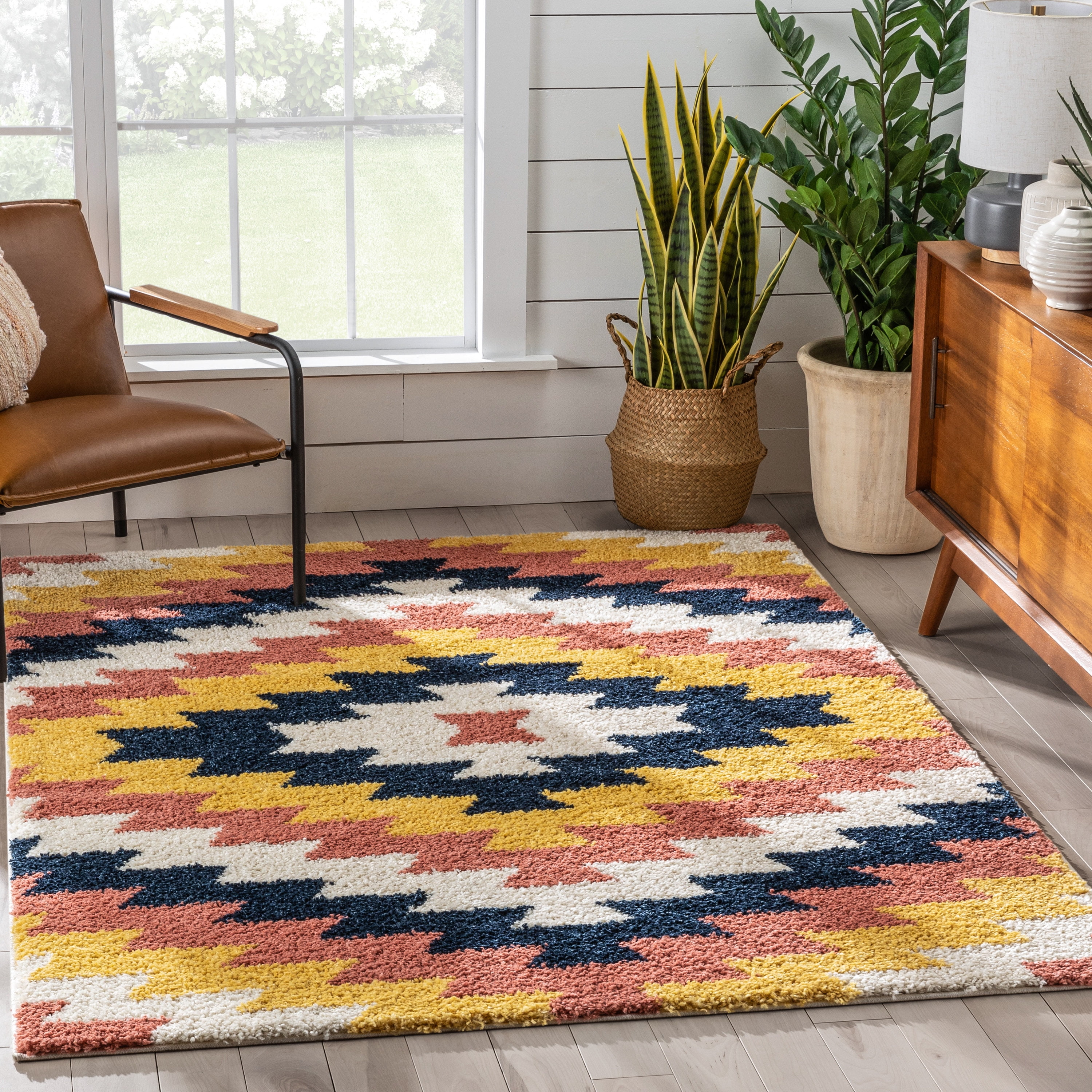 Well Woven Telon Multi Southwestern Medallion Shag Area Rug 5x7 (5'3" x ...