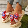 Beach Shoes Slippers for Women Patriotic 4th of July Flag Print Bowknot ...