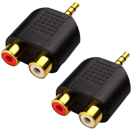 Ustyle 2pcs 3.5mm to RCA Audio Adapter Speaker MP3 Player 1-drag-2 ...