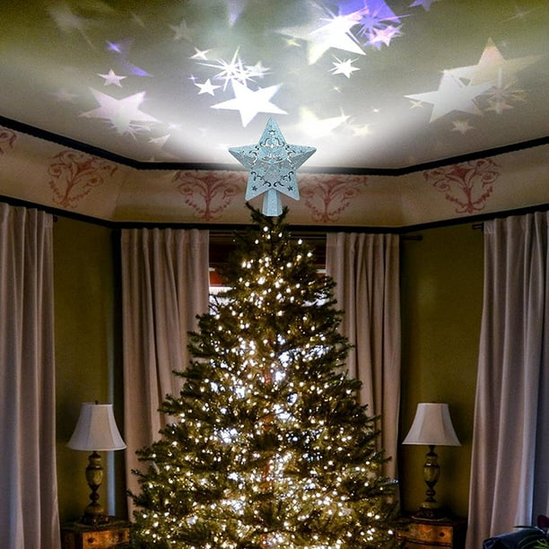 Christmas Tree Topper Lighted with Snowflake Projector, LED Rotating ...