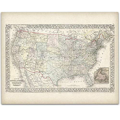 1867 Map of the United States USA - 11x14 Unframed Art Print - Great ...