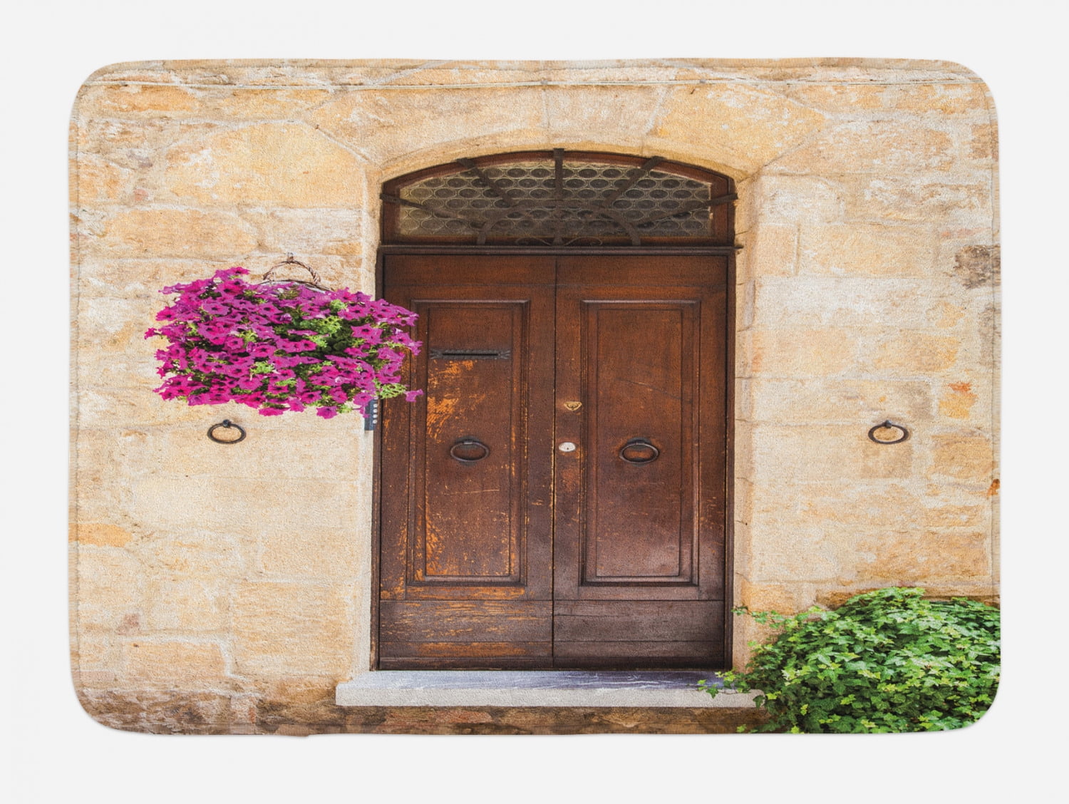 Italian Bath Mat, Rusty Wood Door with Flowers in Italian Town ...