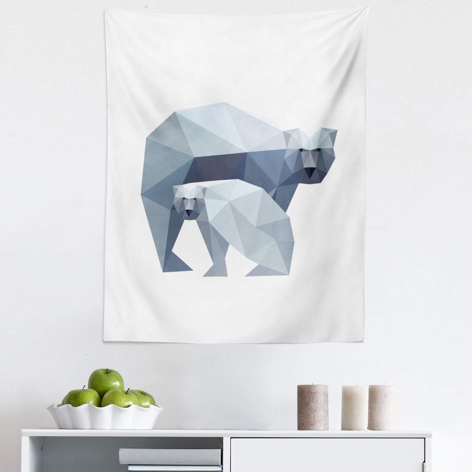 Polar Bear Tapestry, Polygonal Art and Mother Bear Geometric Nordic ...