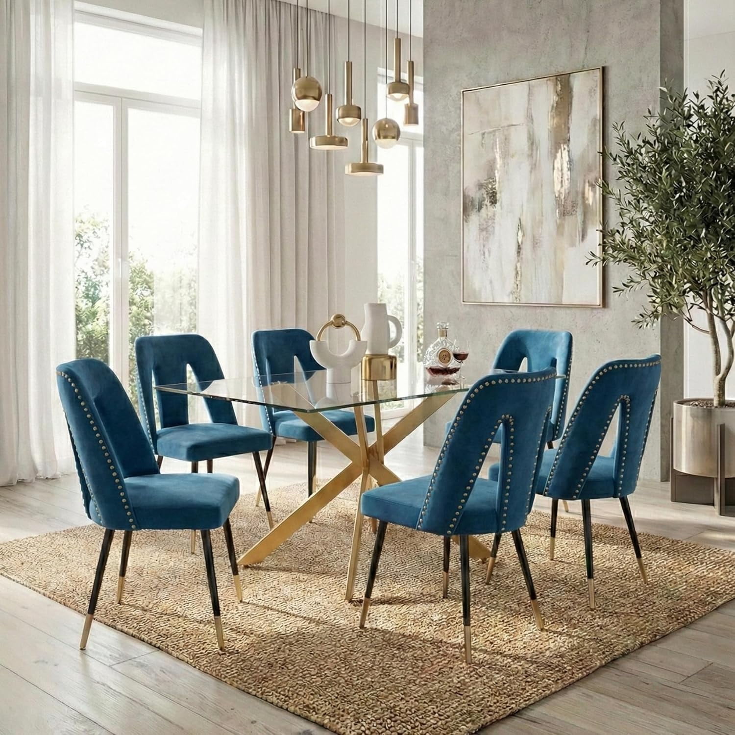 QUEENSONS Navy Blue Velvet Cleo Dining Chairs, Set of 2 Chairs, 50.8 x ...