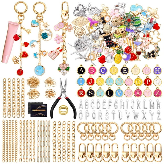 50-Piece Split Key Ring Kit with Chains & Jump Rings - 1 Inch Silver ...