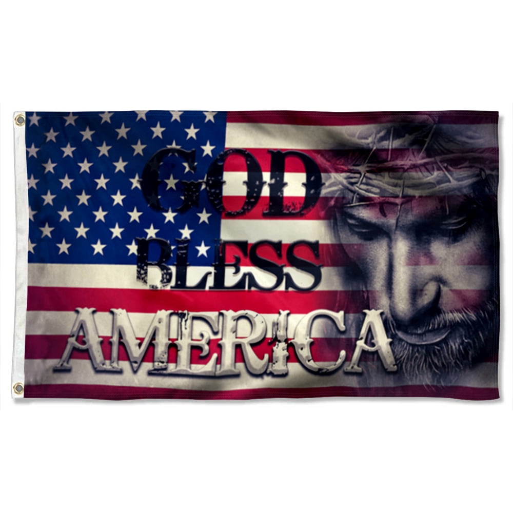 Cayyon Jesus Flag 3x5feet Jesus God Bless America Flag Banner With 2