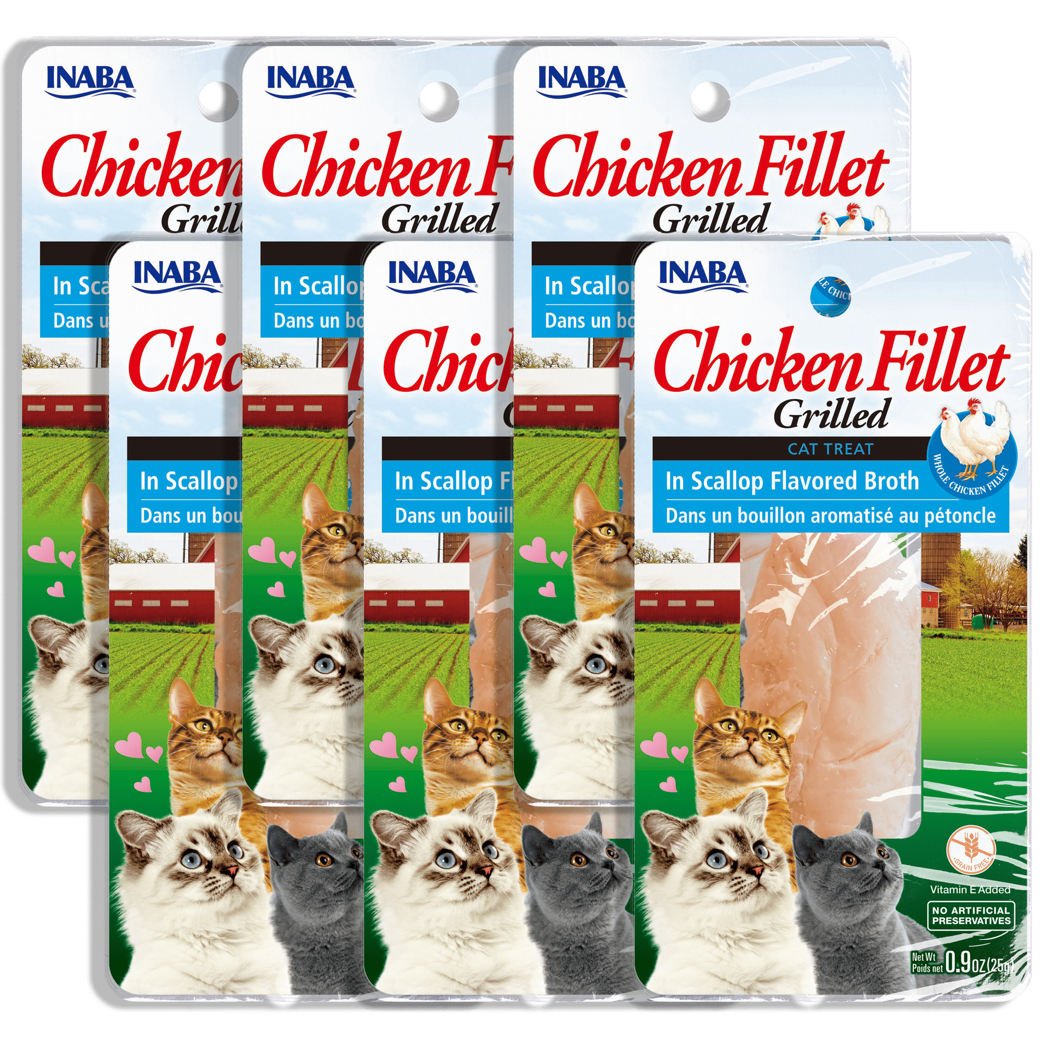 INABA Premium Hand-Cut Grilled Chicken Fillet Cat Treats w Vitamin E, 0 ...