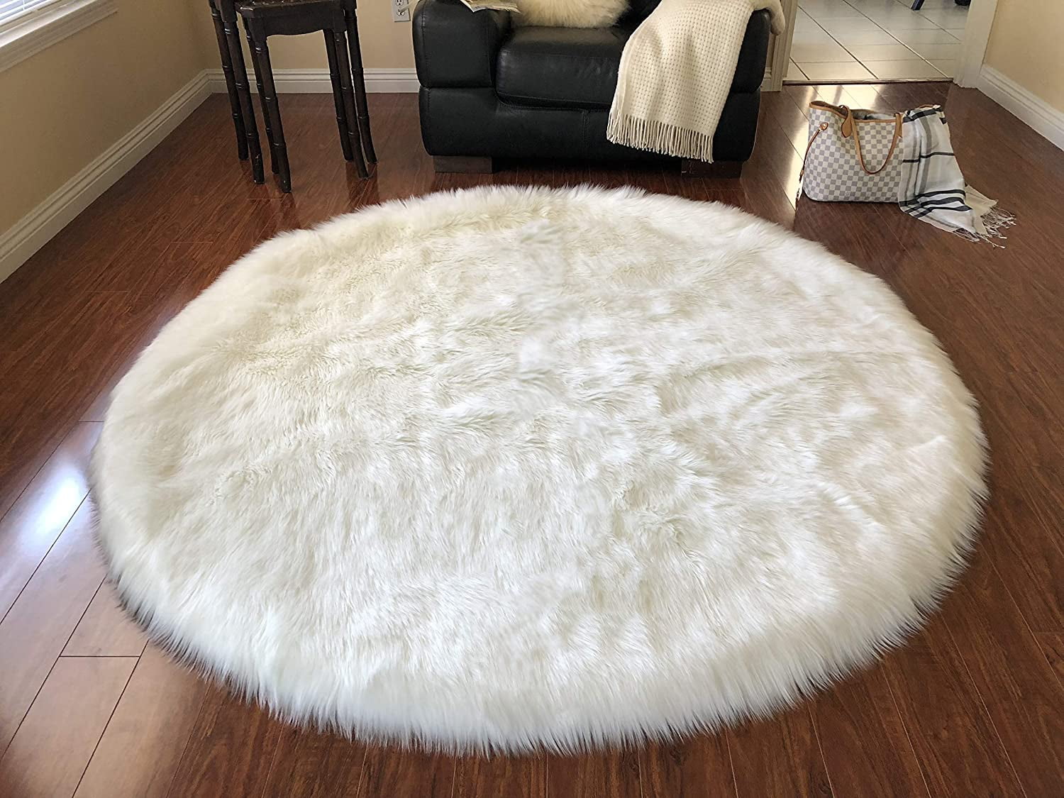 Super Soft Faux Sheepskin Silky Shag Rug, White 5' Round - Walmart.com
