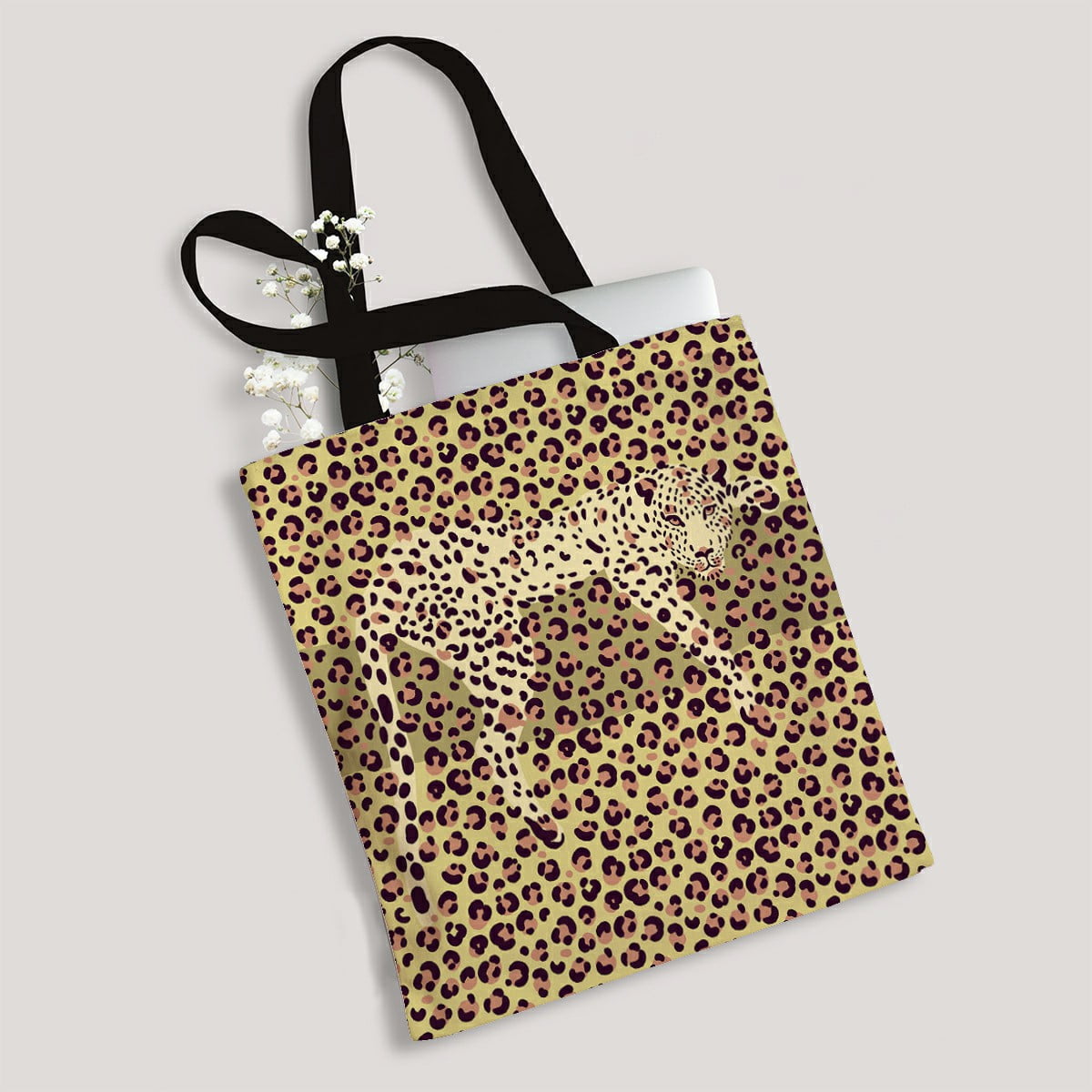 ABPHQTO Leopard Print Silhouette Of The Leopard Canvas Bag Reusable ...
